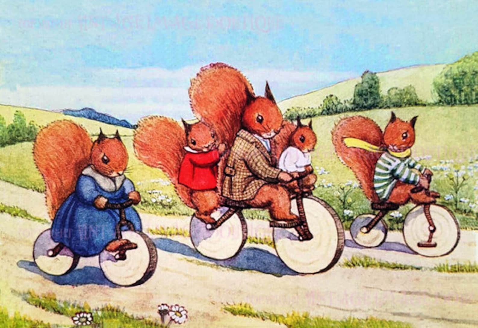 Adorable 1930's Water Colour Illustration of A Family of Red Squirrels ...