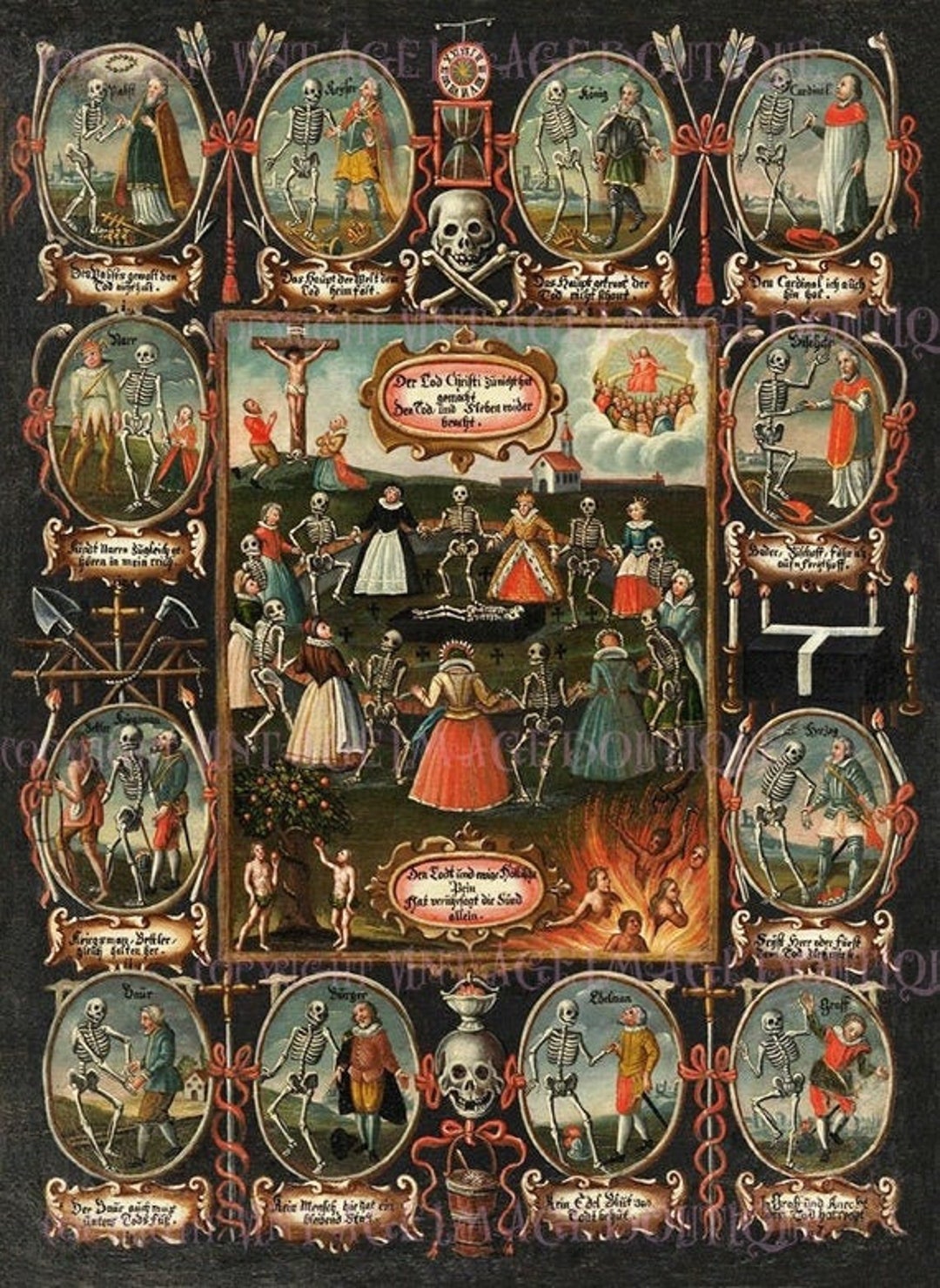 Allegorical German 18th Century Danse Macabre Dance of Death Dancing ...