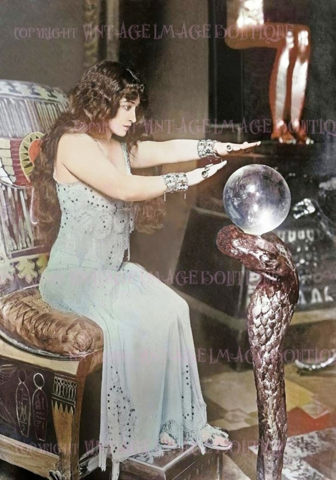 1913 Colourized Photo Still of A Crystal Ball Fortune Teller Orbuculum ...