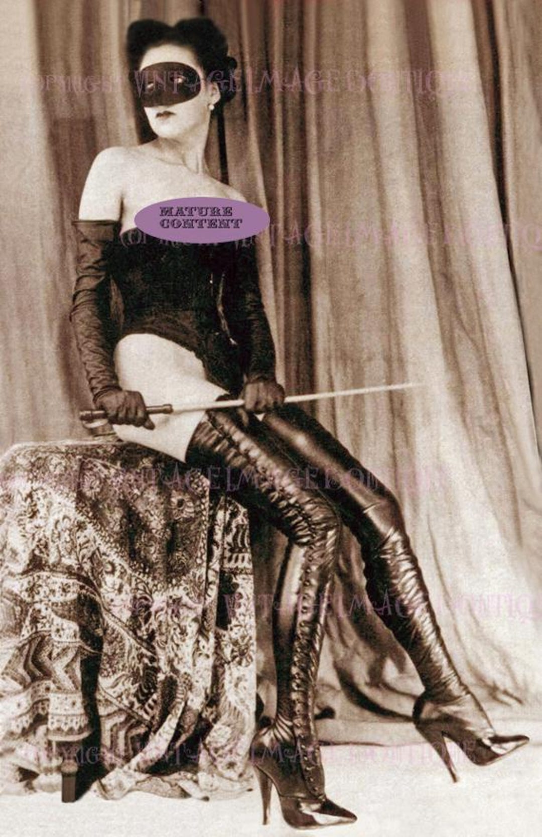 Vintage 1920's Masked Dominatrix With A Cane & Thigh High Boots ...