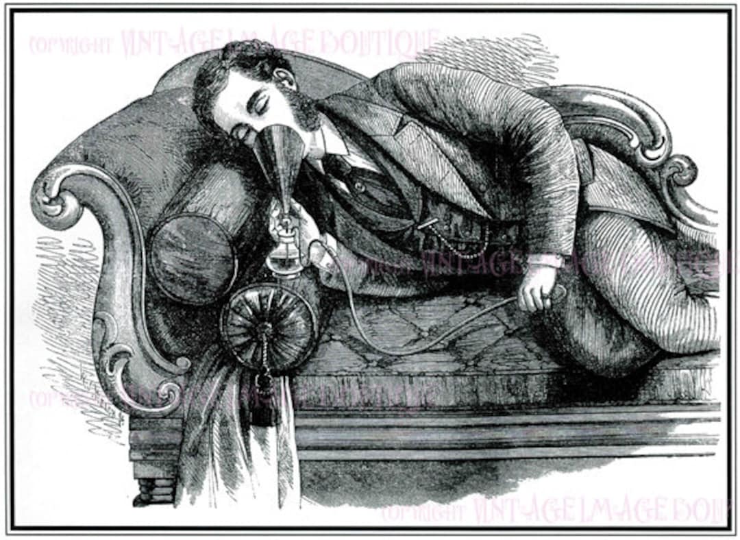 Antique Victorian Illustration of Gentleman Inhaling Chloroform on A ...