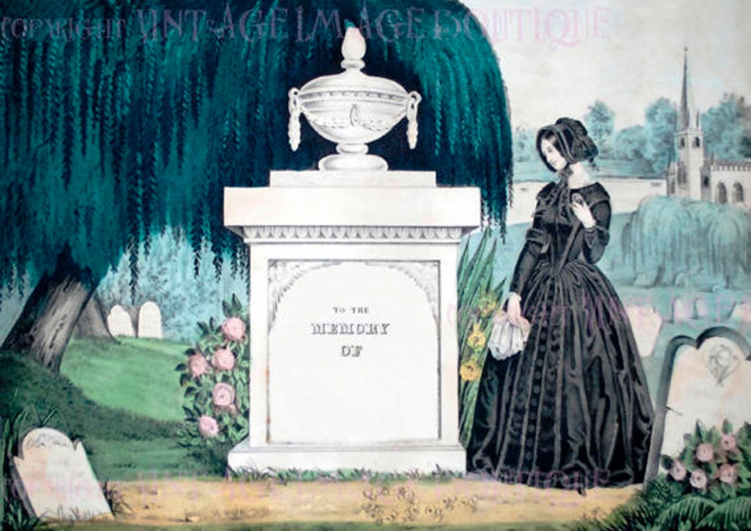 Lovely Antique Early Victorian Funerary Engraving of A Woman in ...