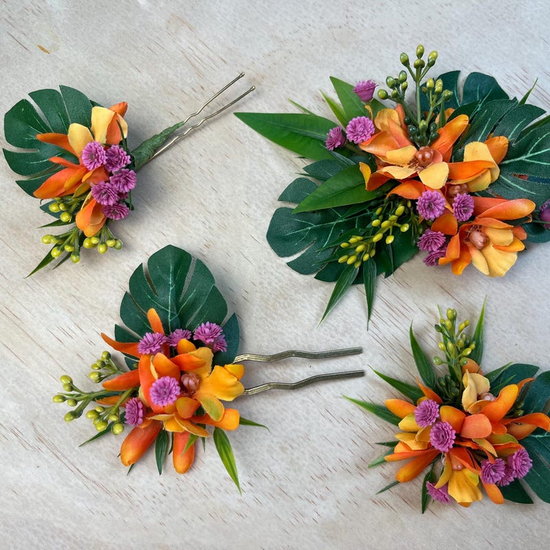 Pink and Orange Flower Hairclip - Etsy