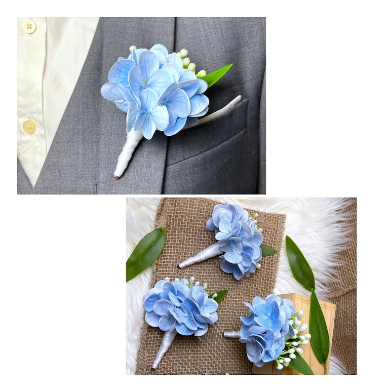 Blue Hydrangea Groom Boutonniere: Real Touch Wedding Flowers - Etsy