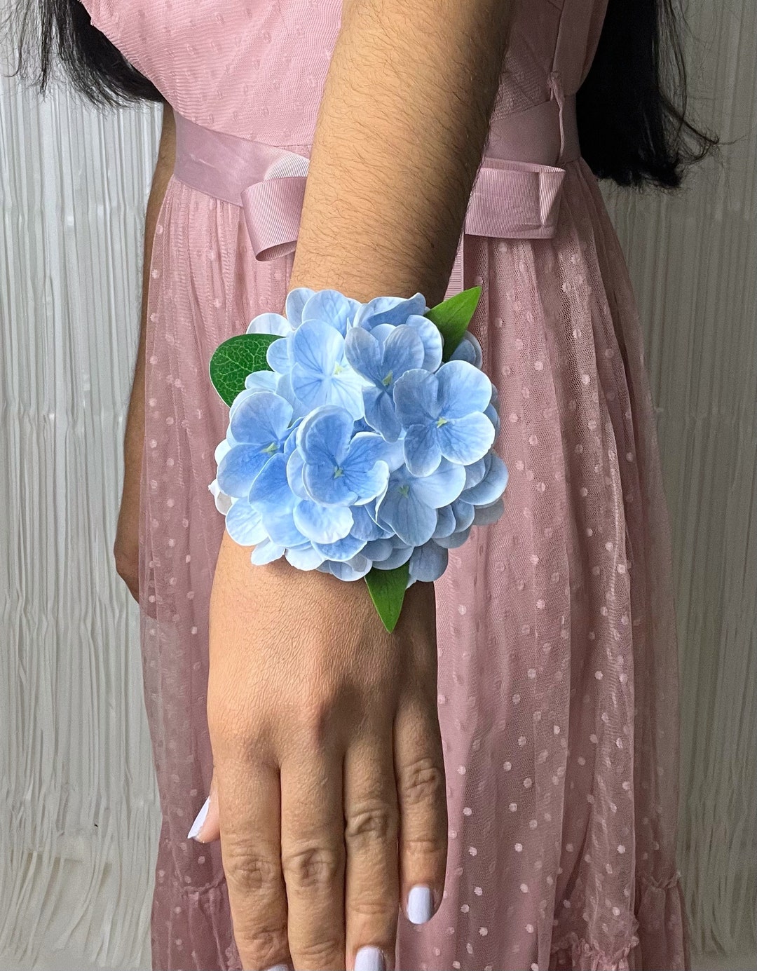 Blue Real Touch Hydrangeas Wrist Corsage, White Hydrangeas Wrist ...