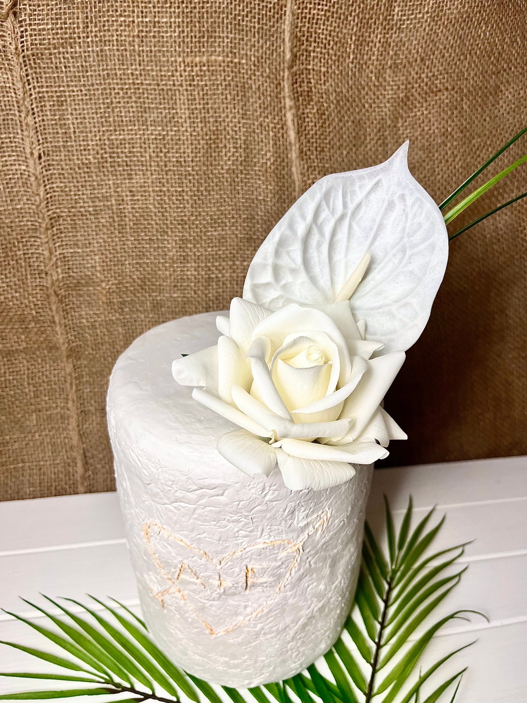 White Rose & Anthurium Cake Topper: Tropical Flower Decoration - Etsy