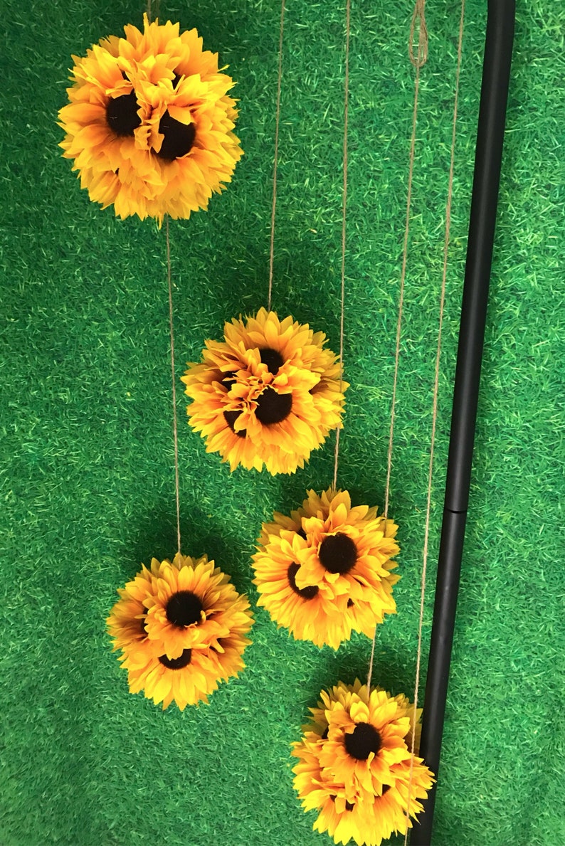 Set of 3 Yellow Silk Sunflower Balls: Wedding Party Decor, 7 Inch - Etsy