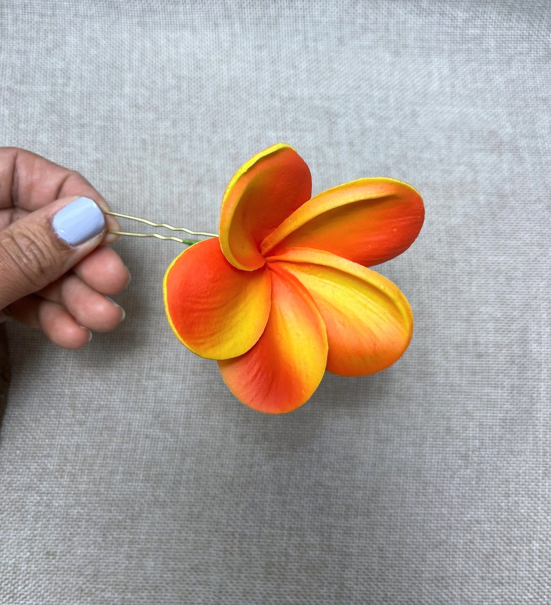 Real Touch Orange Plumeria Hair Pins, Tropical Flower Hair Accessory ...