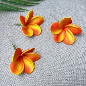 Real Touch Orange Plumeria Hair Pins, Tropical Flower Hair Accessory ...