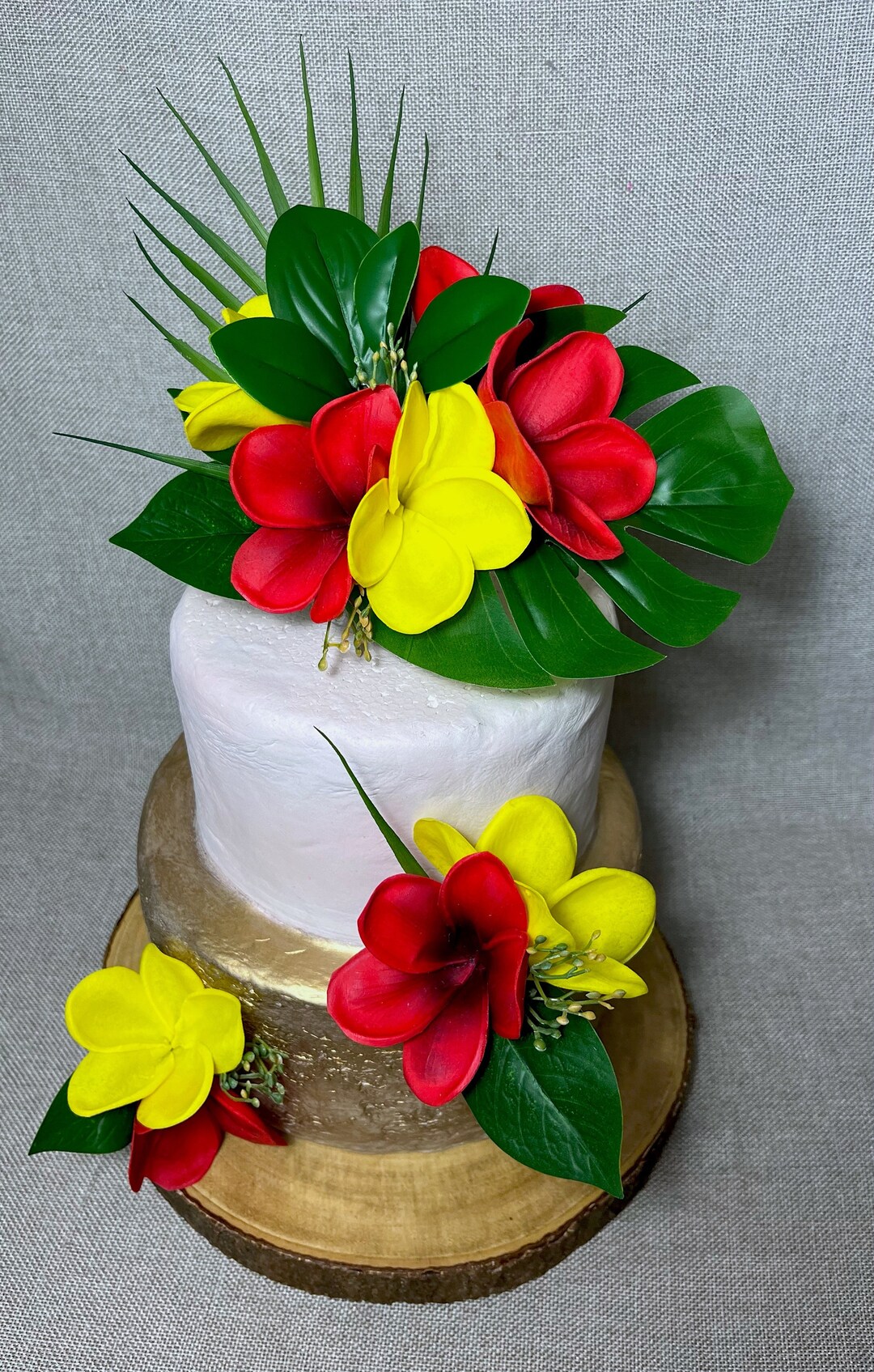 Red and Yellow Tropical Cake Topper, Red and Yellow Plumerias Cake ...