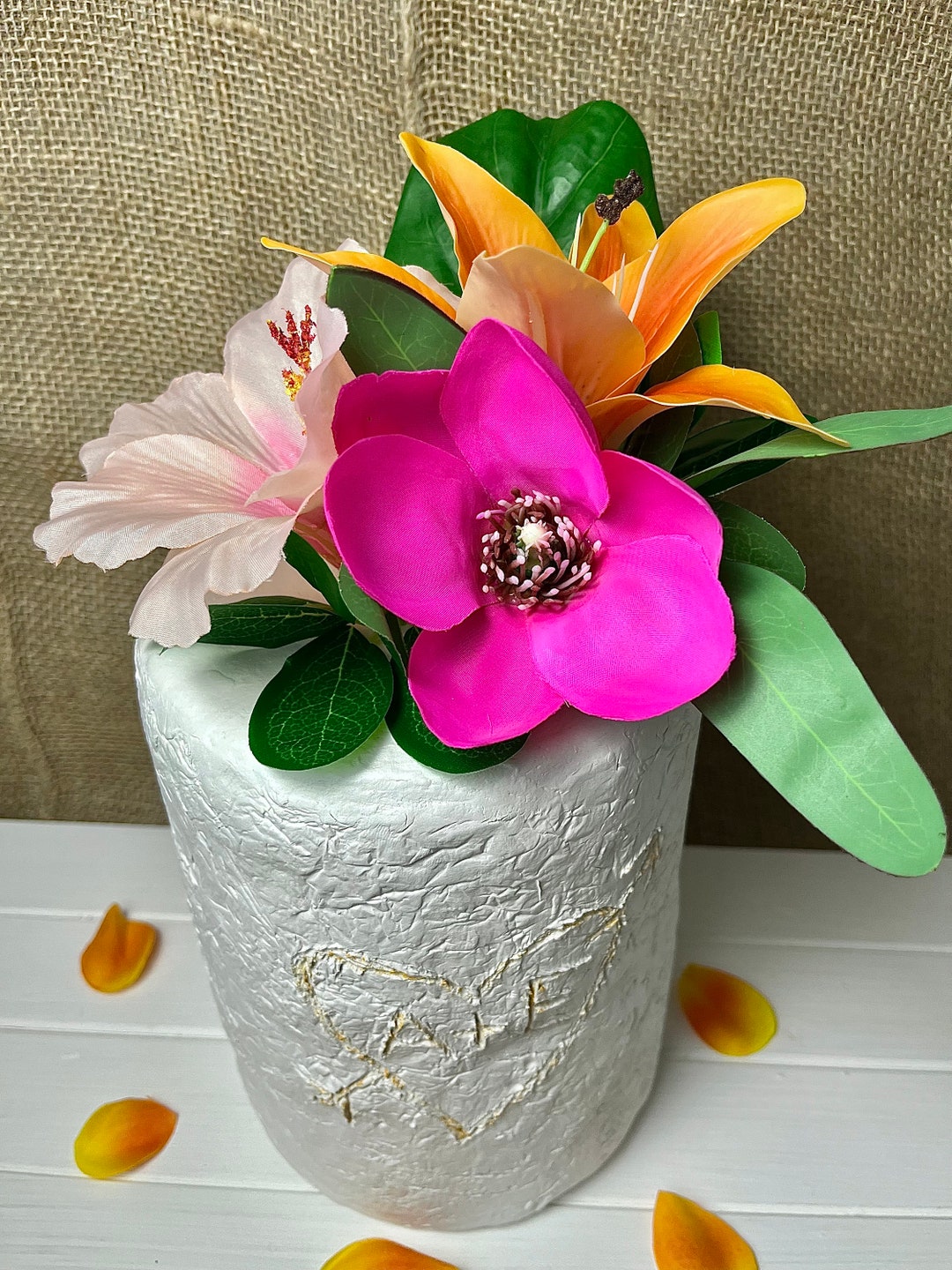 Tropical Floral Cake Topper: Pink Hibiscus, Orange Lilies - Etsy