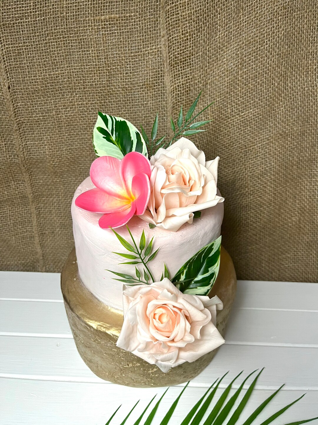 Coral Plumeria and Roses Tropical Cake Topper, Island Cake Topper ...