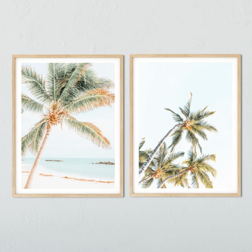 Neutral Print Set Of 3 Palm Tree Print Tropical Wall Art Etsy