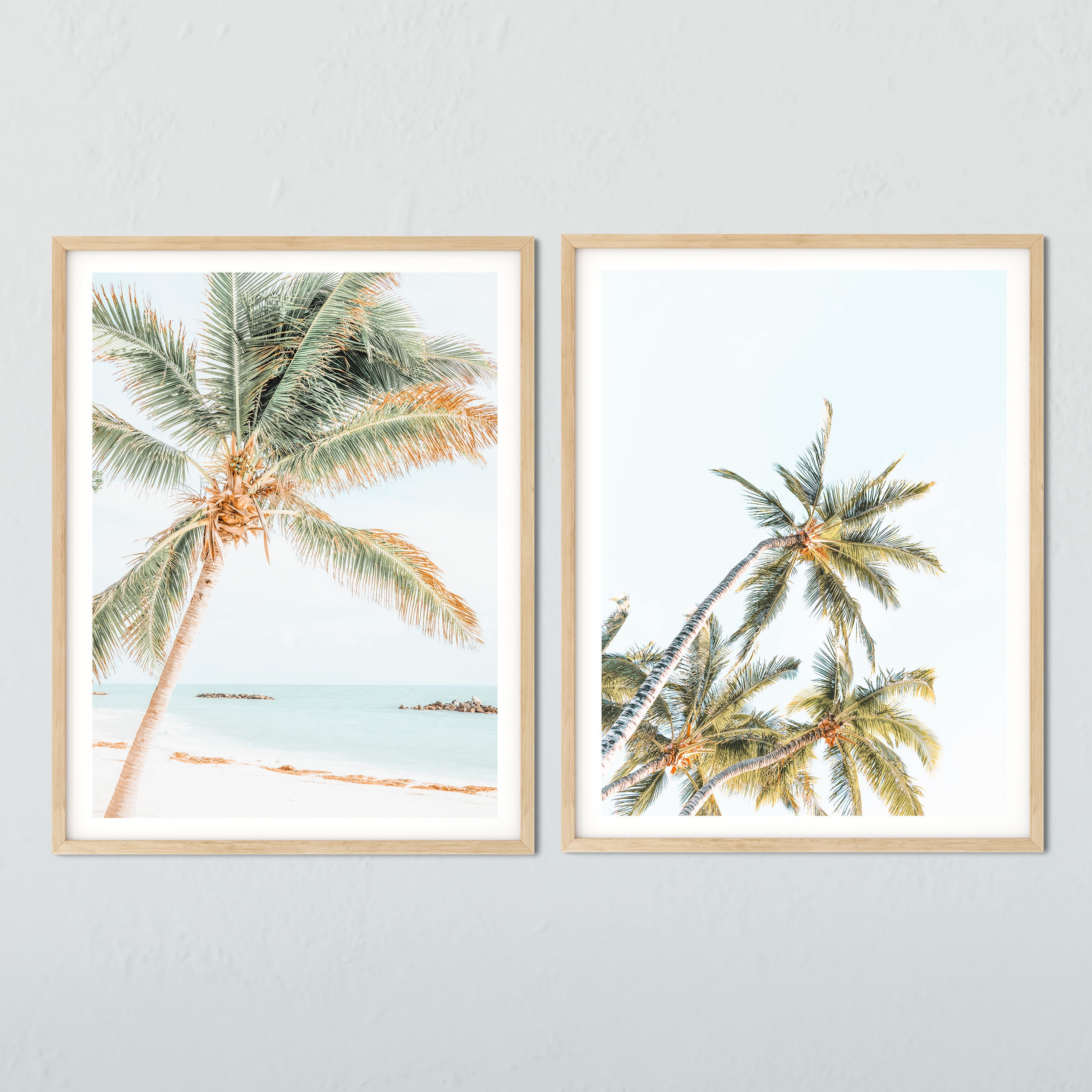 Palm Tree Prints Set of 2 Wall Art Tropical Leaf Print | Etsy