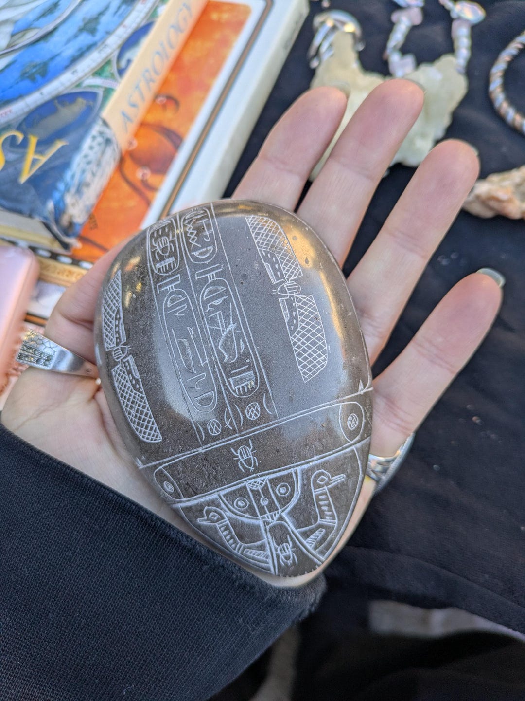 Egyptian Basalt Stone Scarab With Hieroglyphics - Etsy