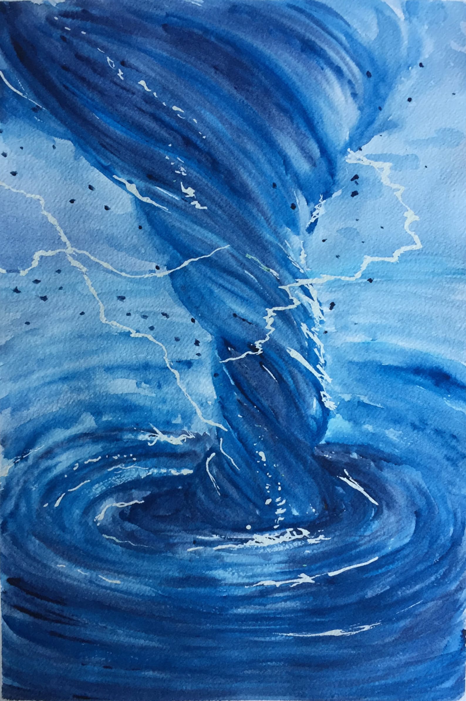 Tornado Watercolor Painting Landscape Original Cyclone Art, Nature Blue ...