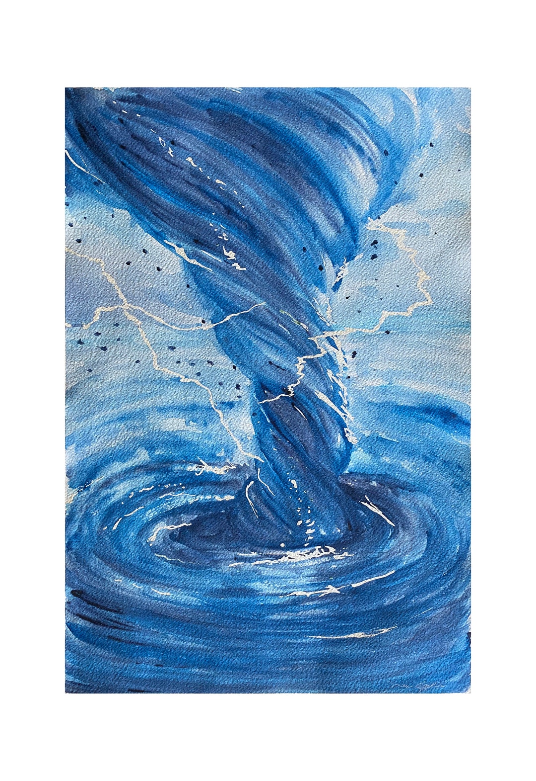 Tornado Watercolor Painting Landscape Original Cyclone Art, Nature Blue ...