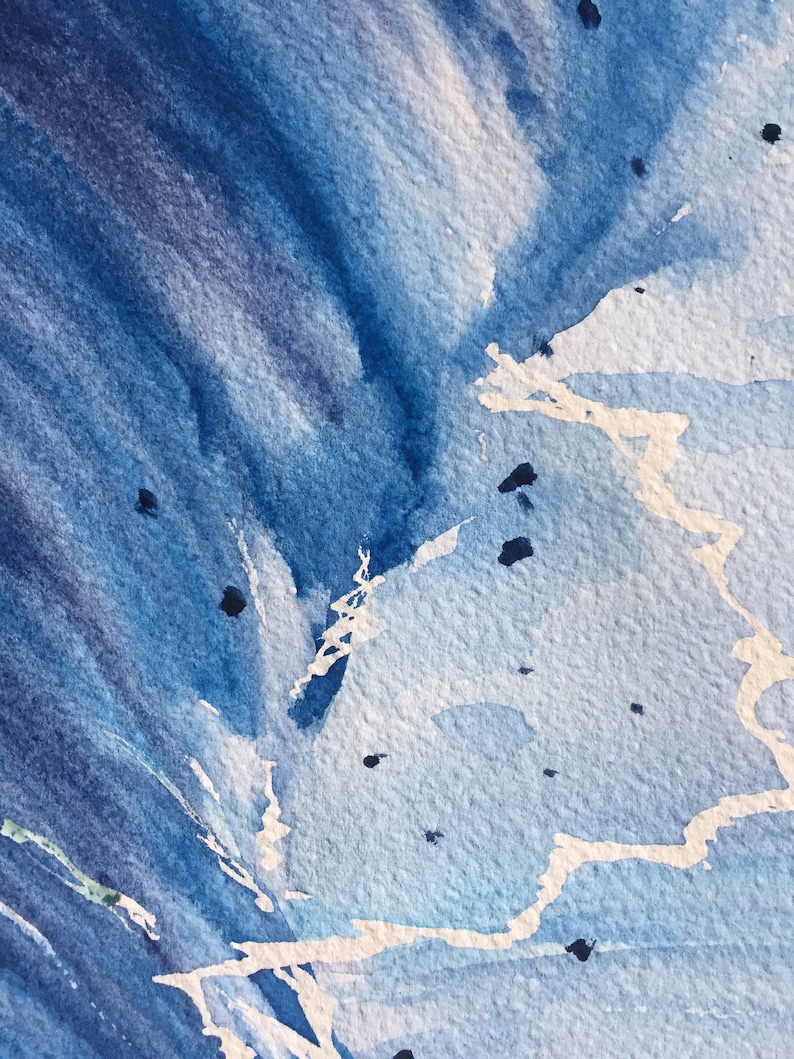 Tornado Watercolor Painting Landscape Original Cyclone Art, Nature Blue ...