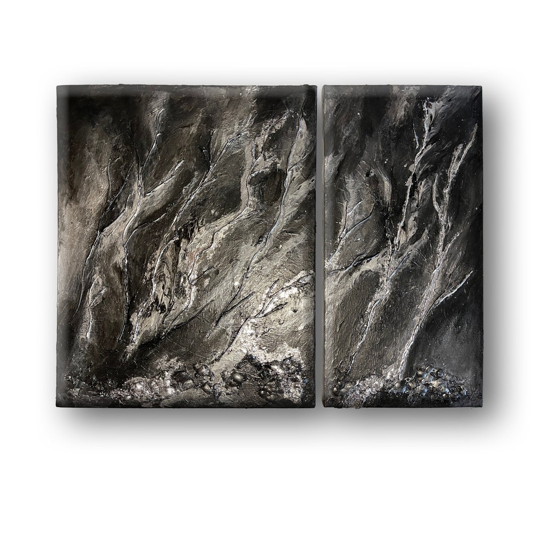 Abstract Silver Painting, Black Painting, Silver Leaf, Black Painting ...