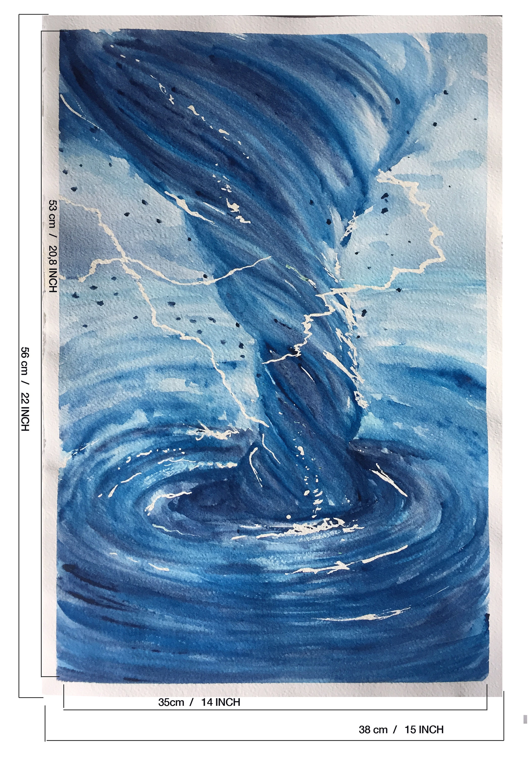 Tornado Watercolor Painting Landscape Original Cyclone Art, Nature Blue ...
