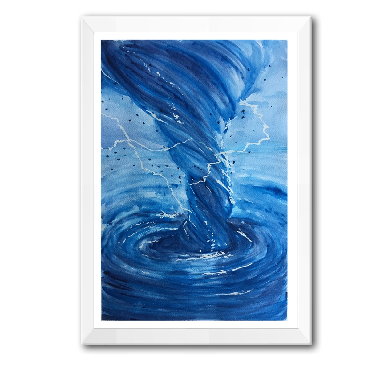 Tornado Watercolor Painting Landscape Original Cyclone Art, Nature Blue ...