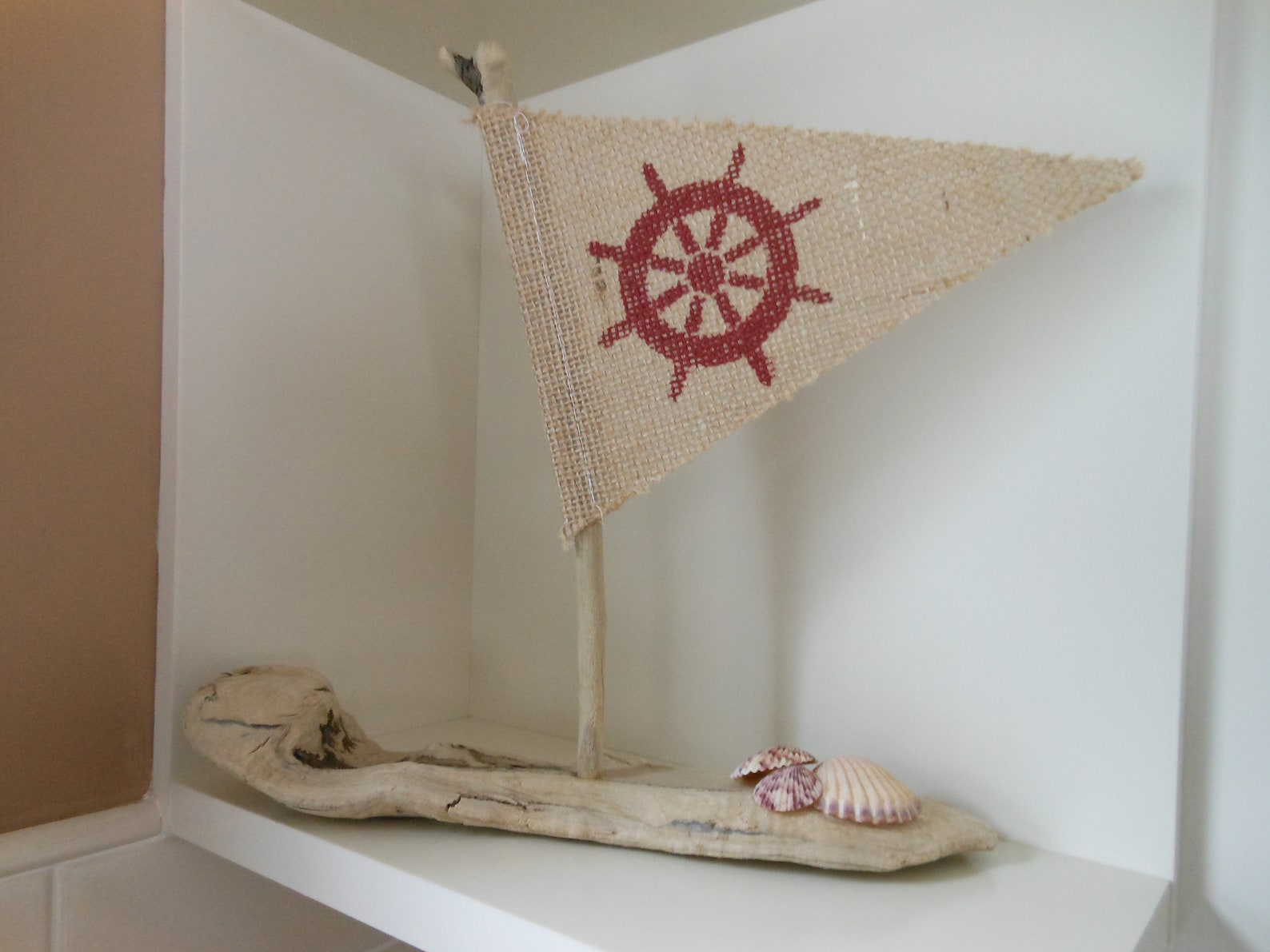 Driftwood Tabletop Flag Pole With Ships Wheel Banner - Etsy