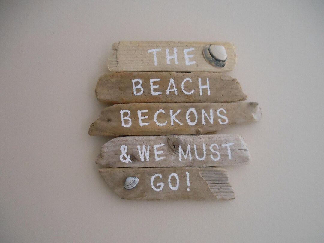 The Beach Beckons... Hand Painted Driftwood Wall Art Sign | Natural ...