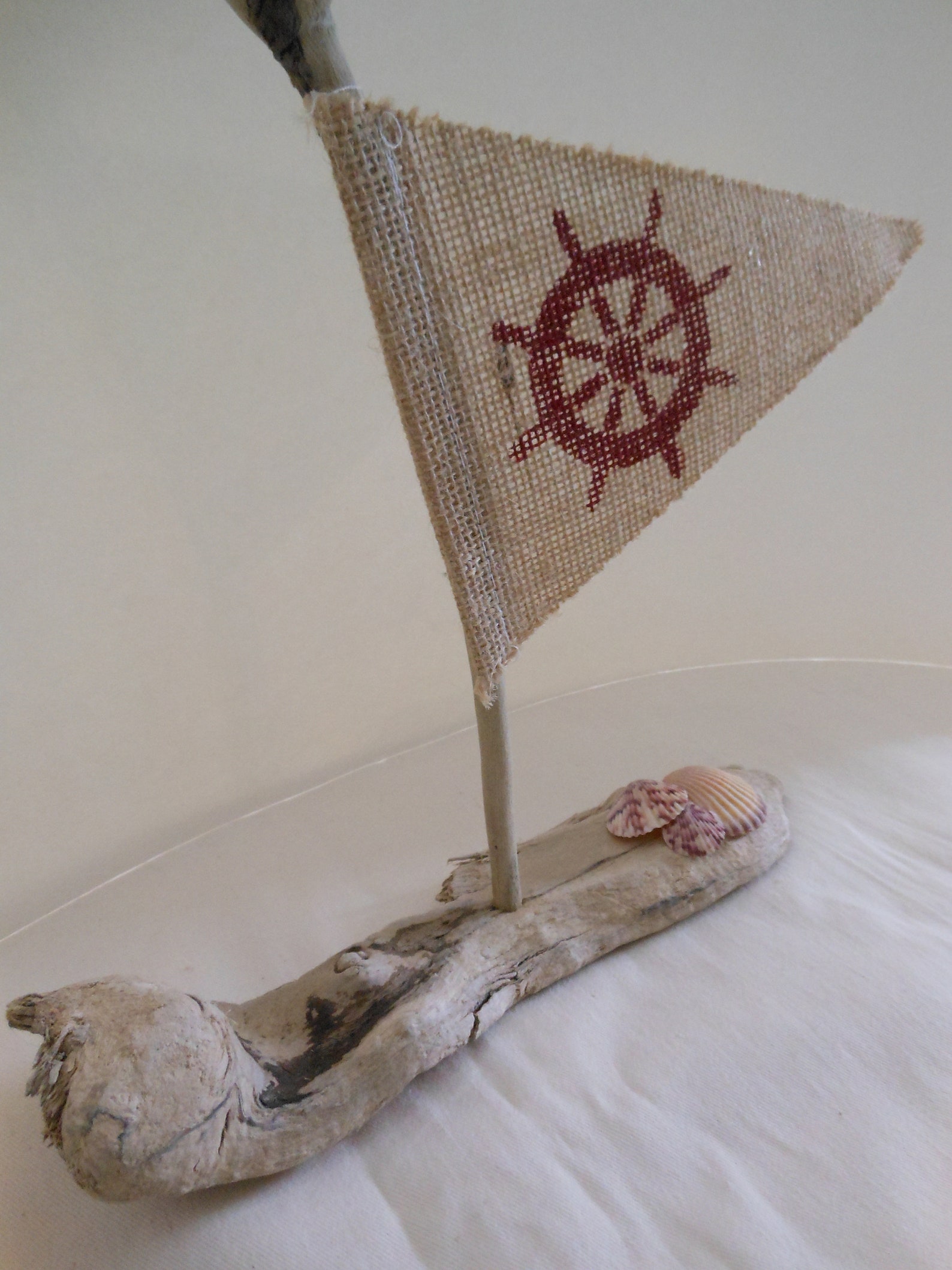Driftwood Tabletop Flag Pole With Ships Wheel Banner - Etsy