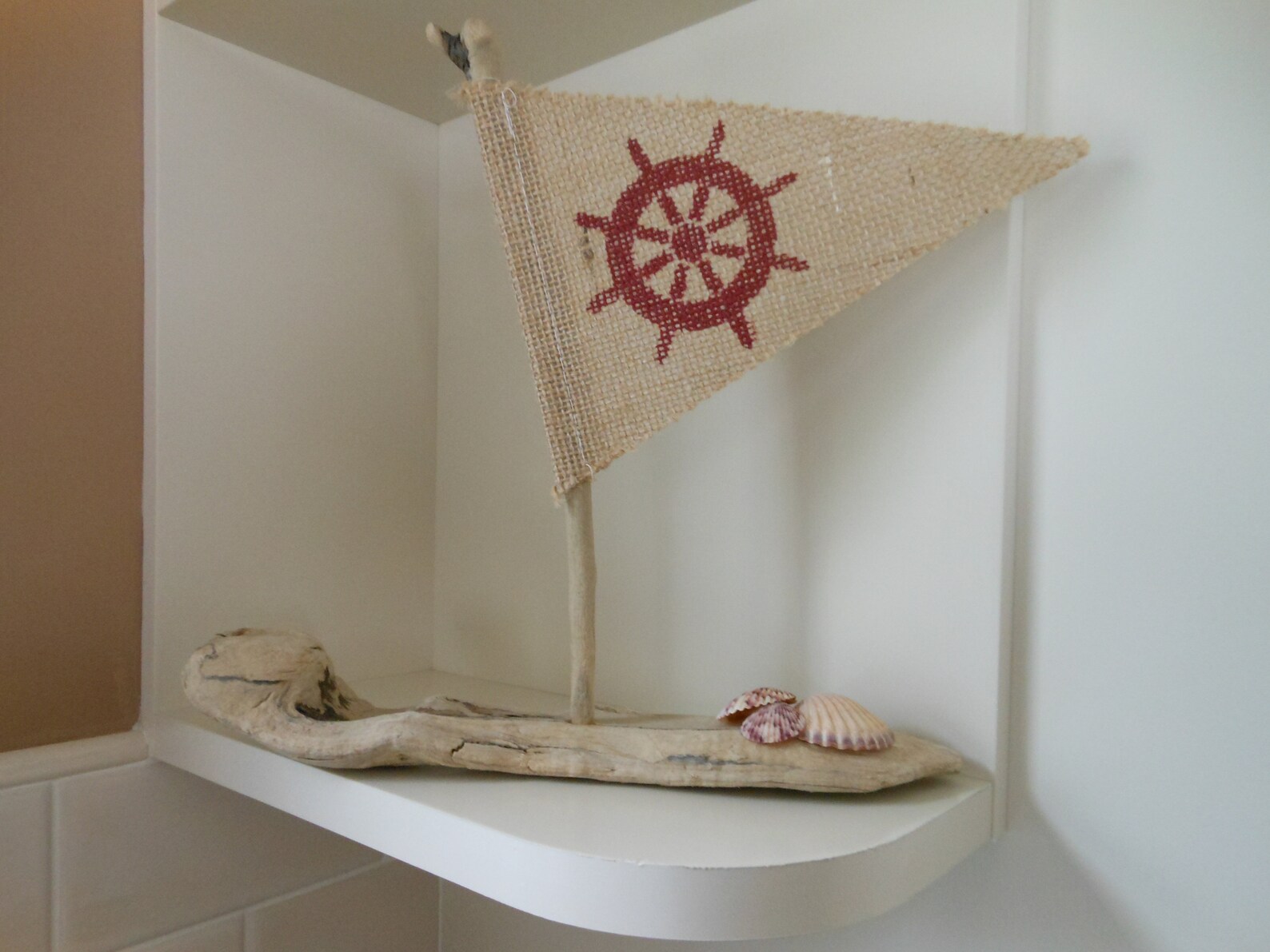 Driftwood Tabletop Flag Pole With Ships Wheel Banner - Etsy