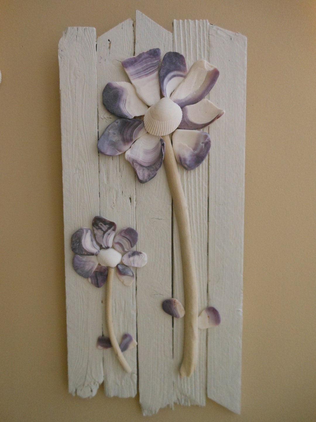 Purple Seashell Flowers on Driftwood Wall Art Natural Hamptons NY ...
