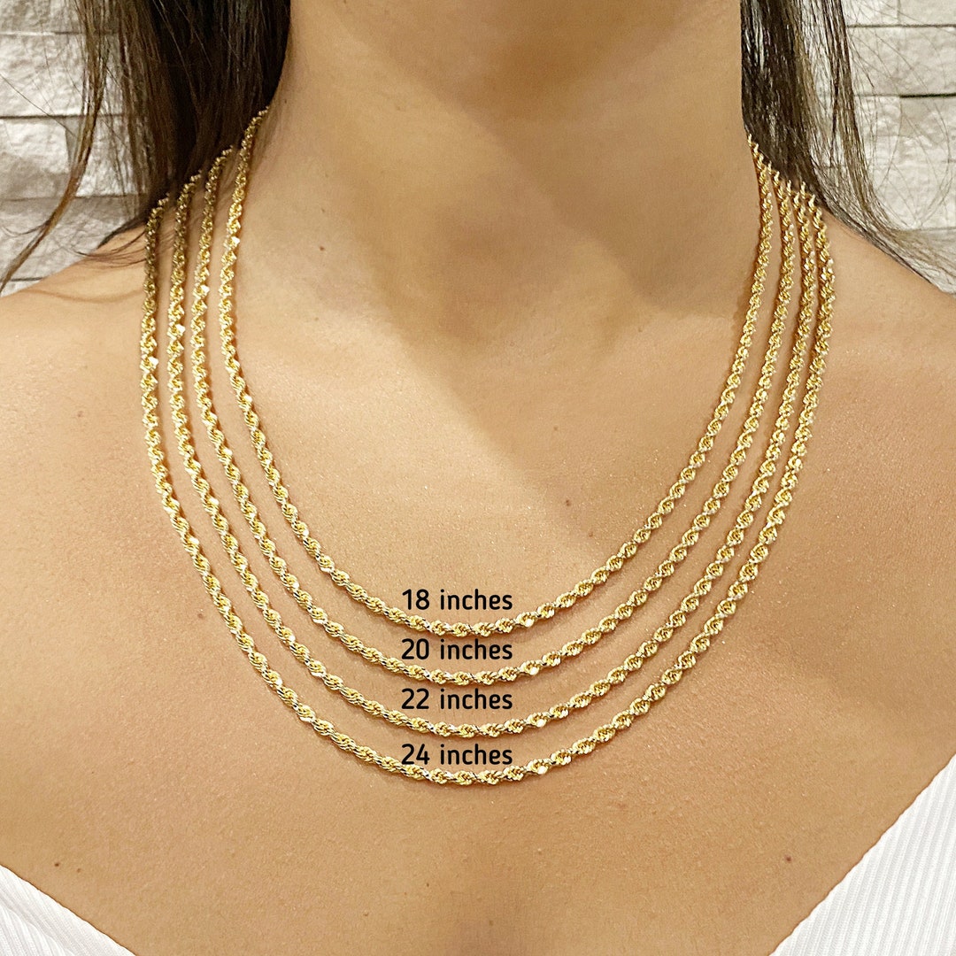 14k Solid Gold Rope Chain Necklace 14K Solid Yellow Gold Stella Rope ...