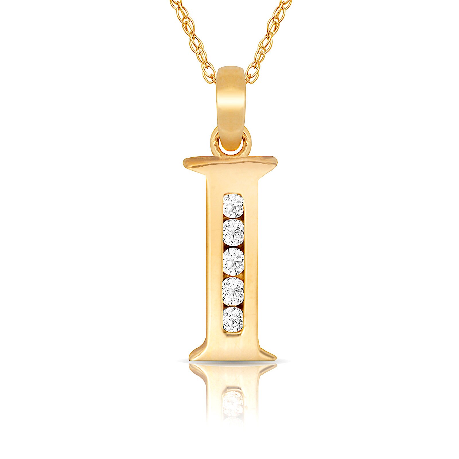 14K Solid Gold Block Letter Pendant with Round Cubic Zirconia | Etsy