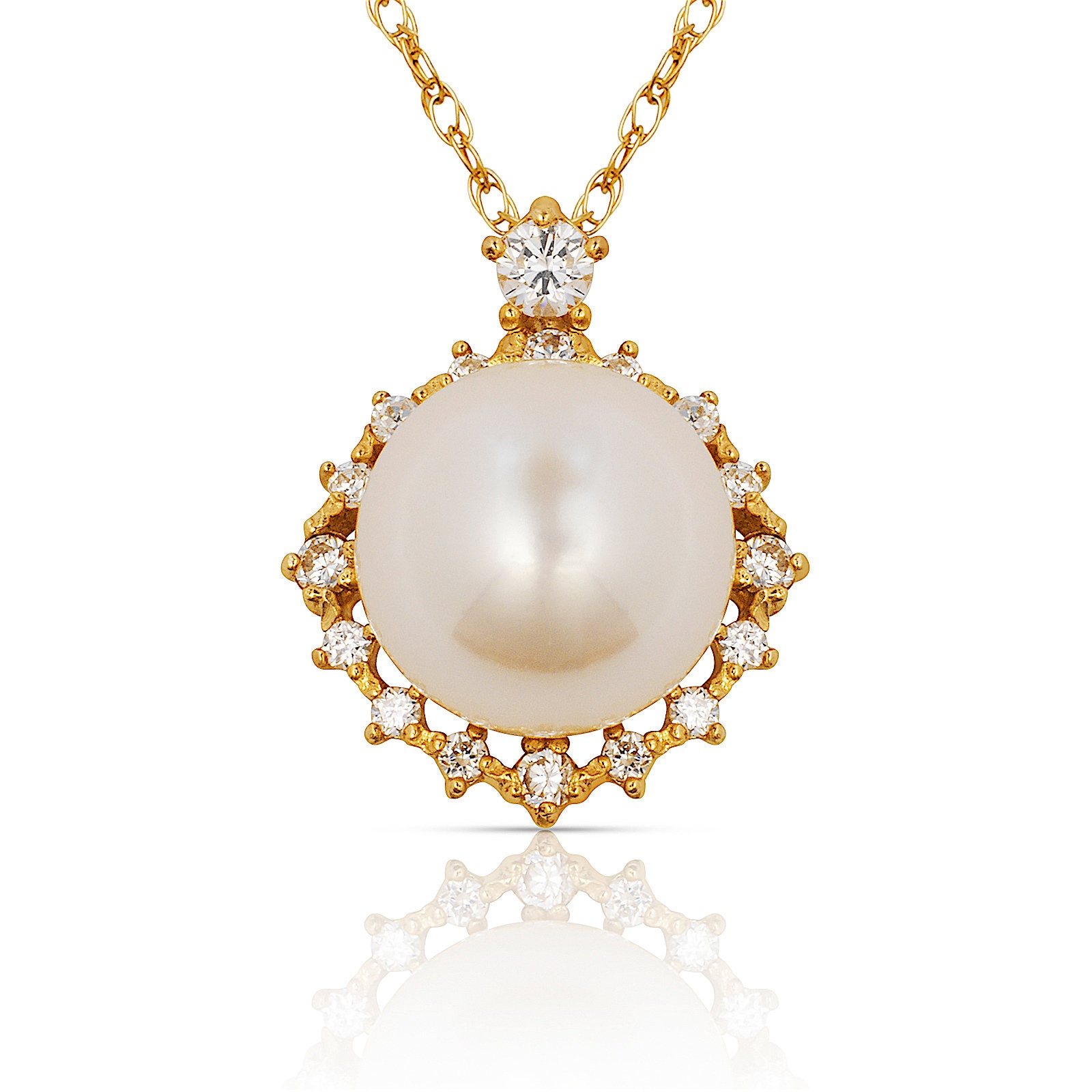 14K Solid Gold Round Pendant with Cubic Zirconia and Genuine | Etsy