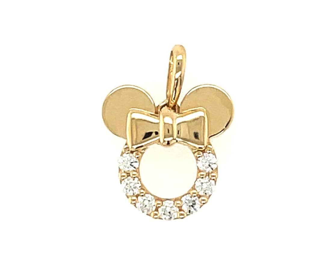 14K Yellow Minnie Mouse Pendant With Cubic Zirconia Diamond, Ruby, Pink ...
