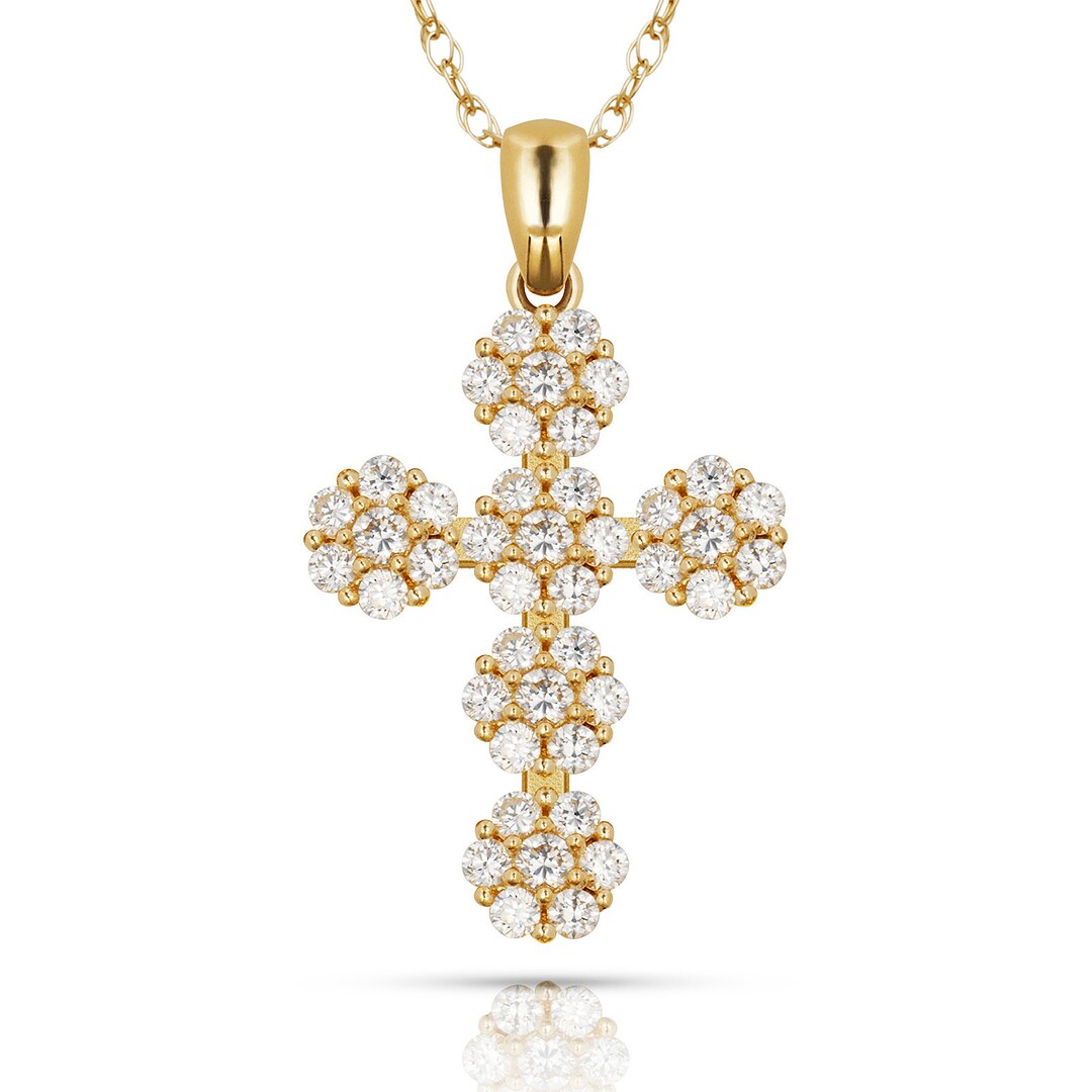 14K Yellow Gold Cross Pendant Featuring Brilliant Cubic - Etsy