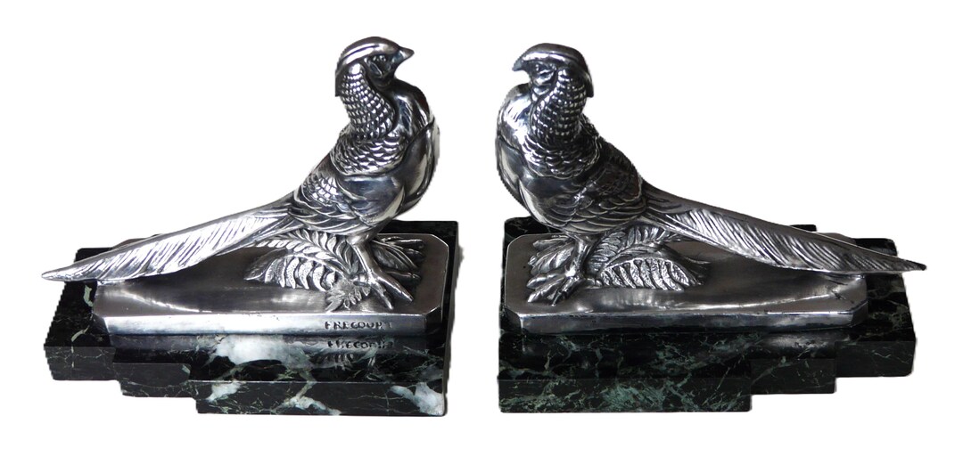Art Deco Frecourt Pheasant Bookends on Skyscraper Marble Base - Etsy