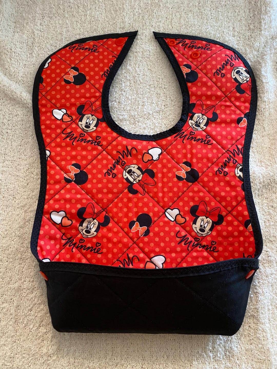 Minnie Mouse Baby Bib: Quilted Crumb Catcher Bib/size Large - Etsy