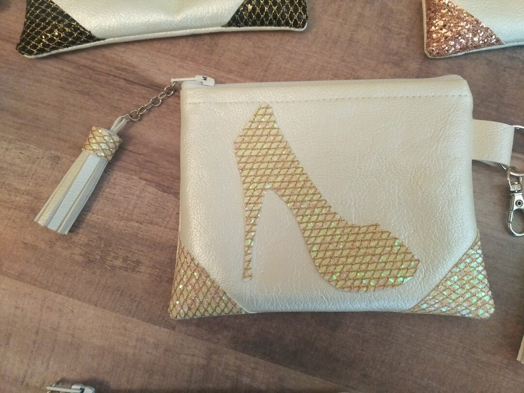 Handmade Glitter Heel Coin Purse: White Vinyl Zipper Pouch With ...