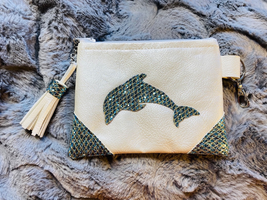 Aqua With Rose Gold Glitter Sparkle Dolphin Silhouette Coin Purse ...