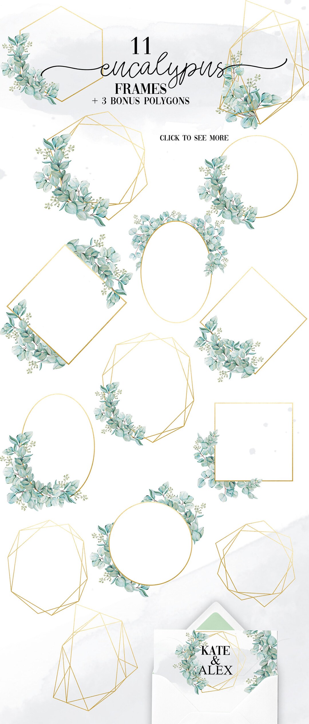 Eucalyptus Frames Clip Art Gold Frames With Eucalyptus - Etsy