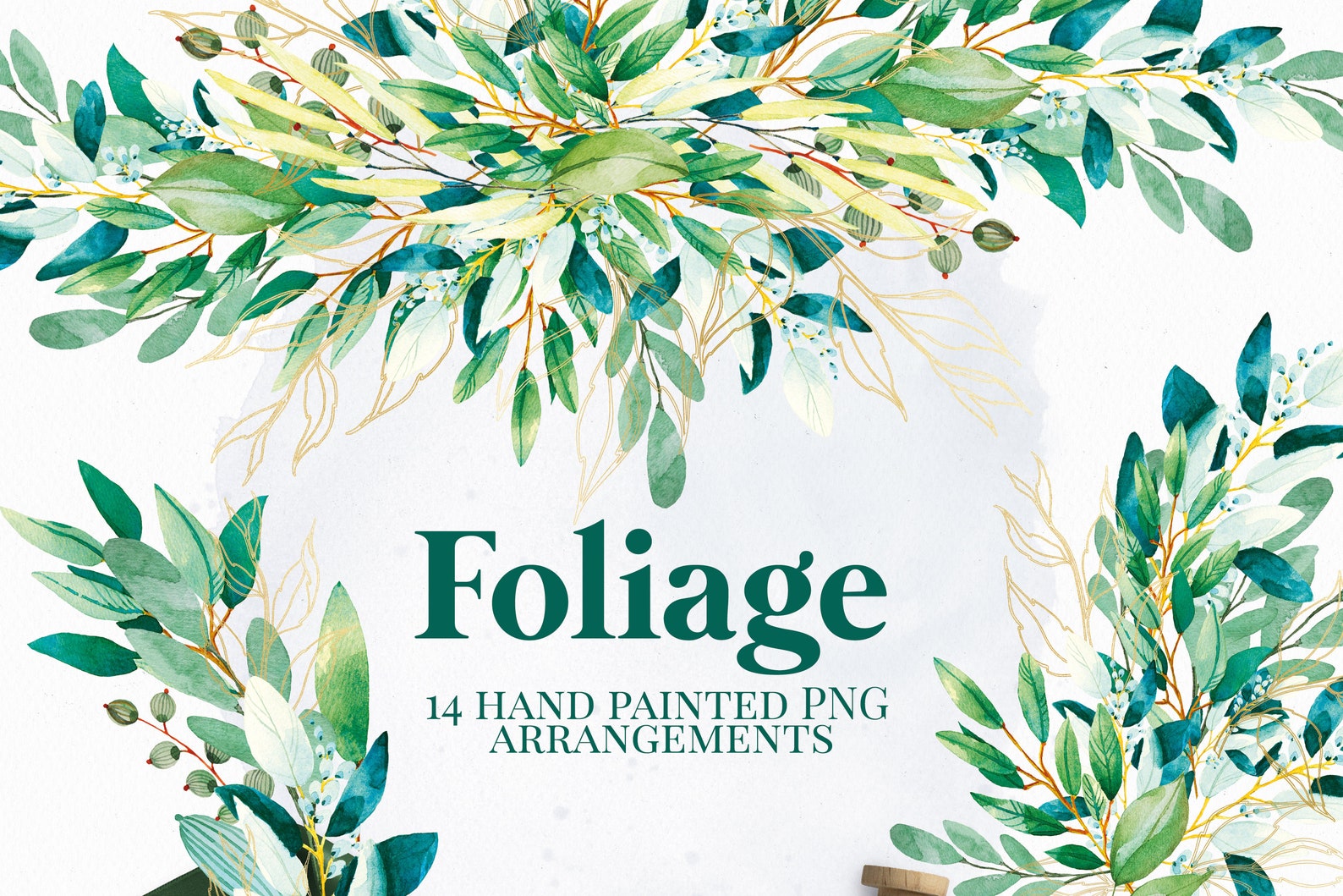 Foliage Watercolor Leaves Arrangements Clip Art Greenery | Etsy