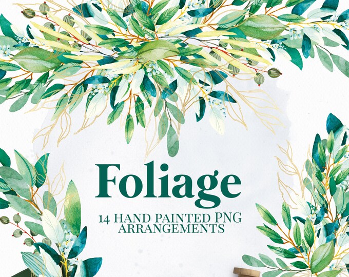 Foliage Watercolor Leaves Arrangements Clip Art Greenery - Etsy