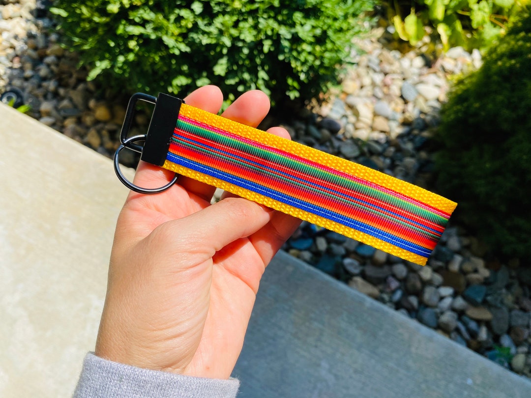 YELLOW VERTICAL SERAPE Mexican Key Fob Wristlet | Key Chain | Keys ...