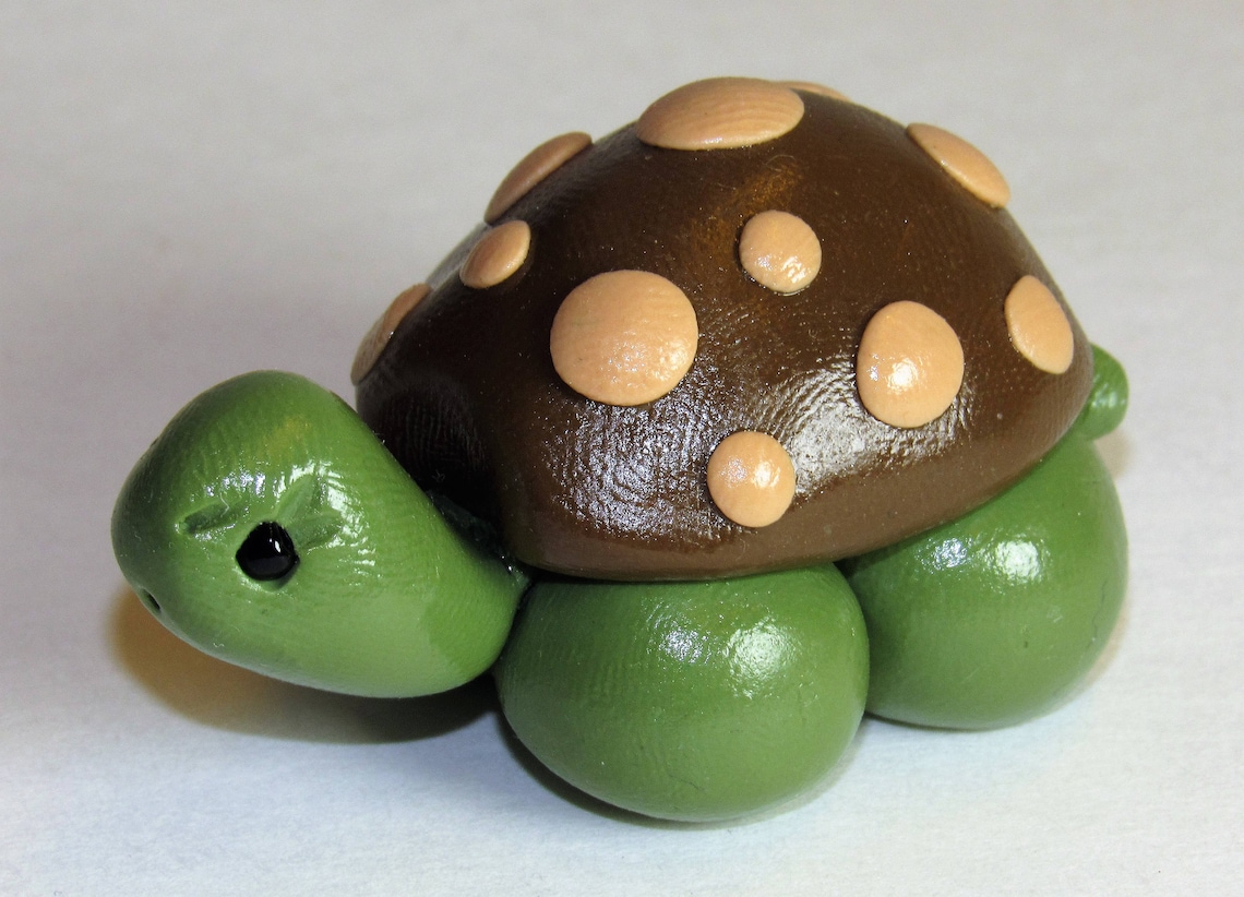 Cute Polymer Clay Brown Shelled Turtle Figure Sea Creature Animal Ocean ...