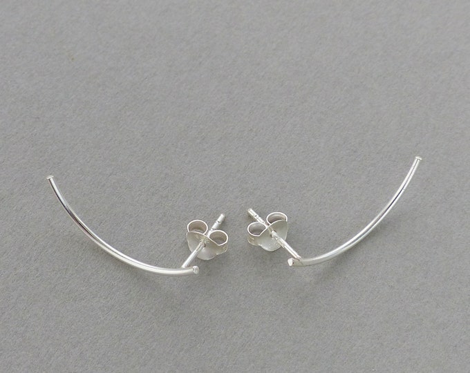 Sterling Silver Minimalist Bar Ear Climbers Curved Silver - Etsy