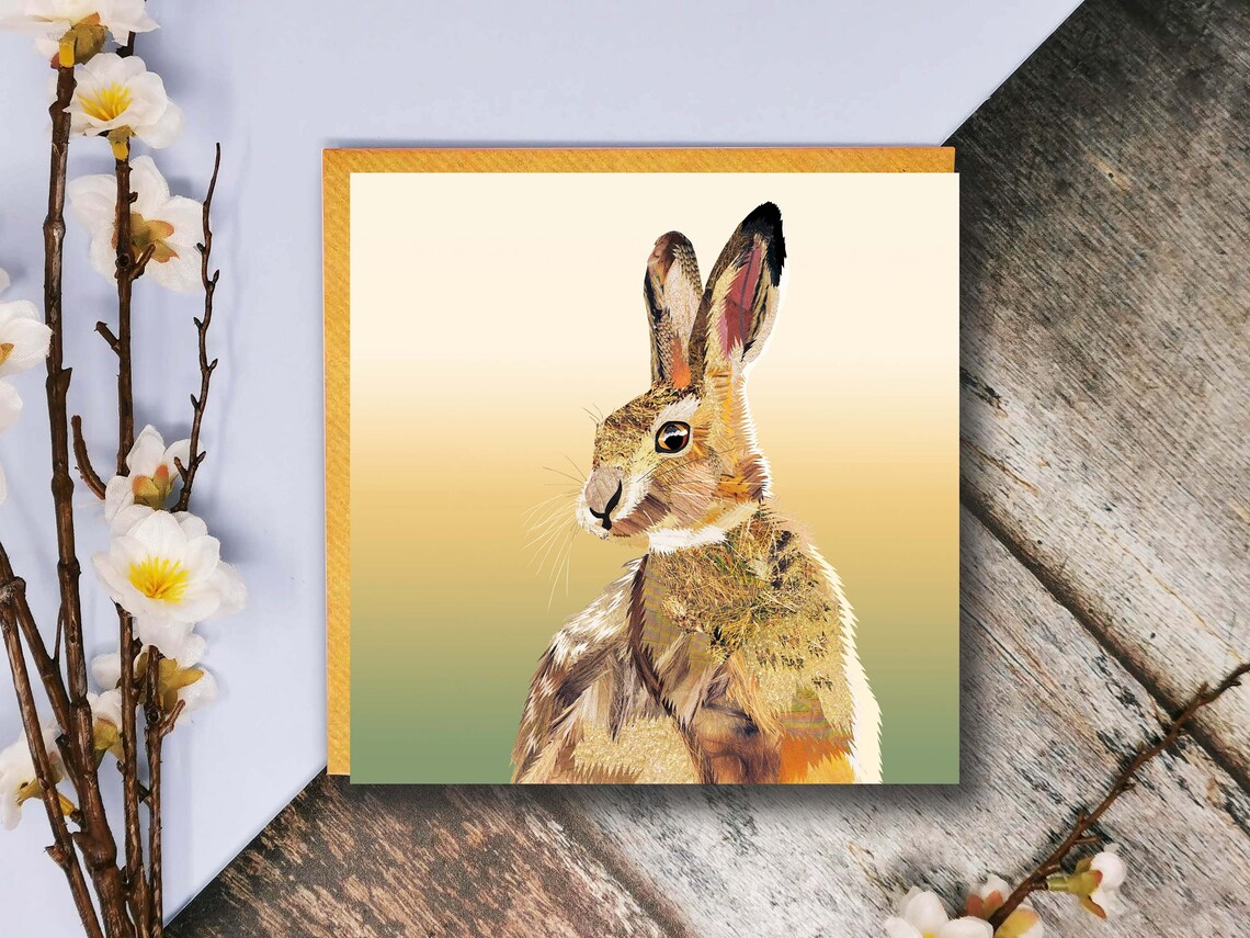 Hare Card Blank Card Fine Art Card Collage Wildlife Card - Etsy Hong Kong