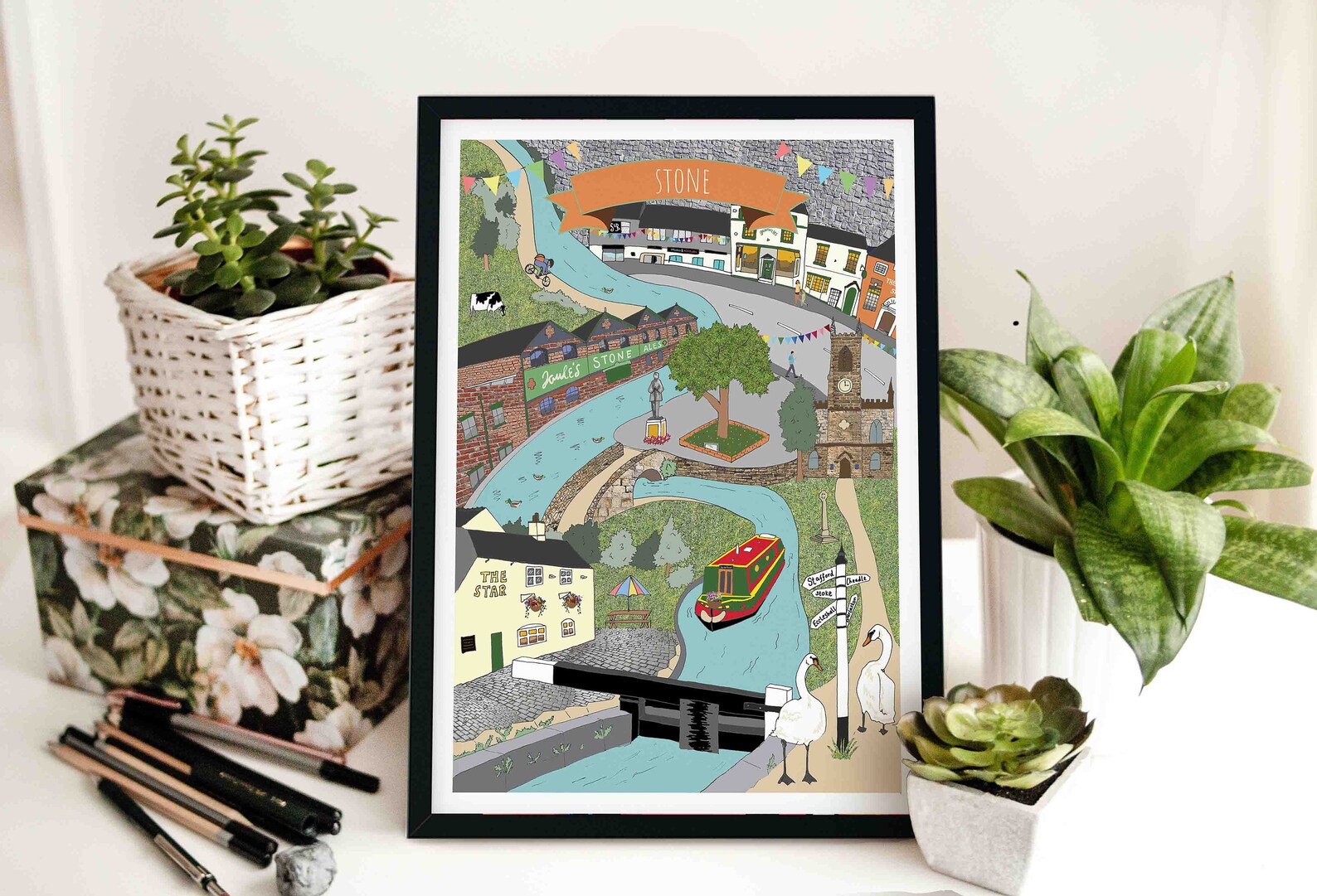 Stone Staffordshire Map Print Canal Town Art Granvilles | Etsy