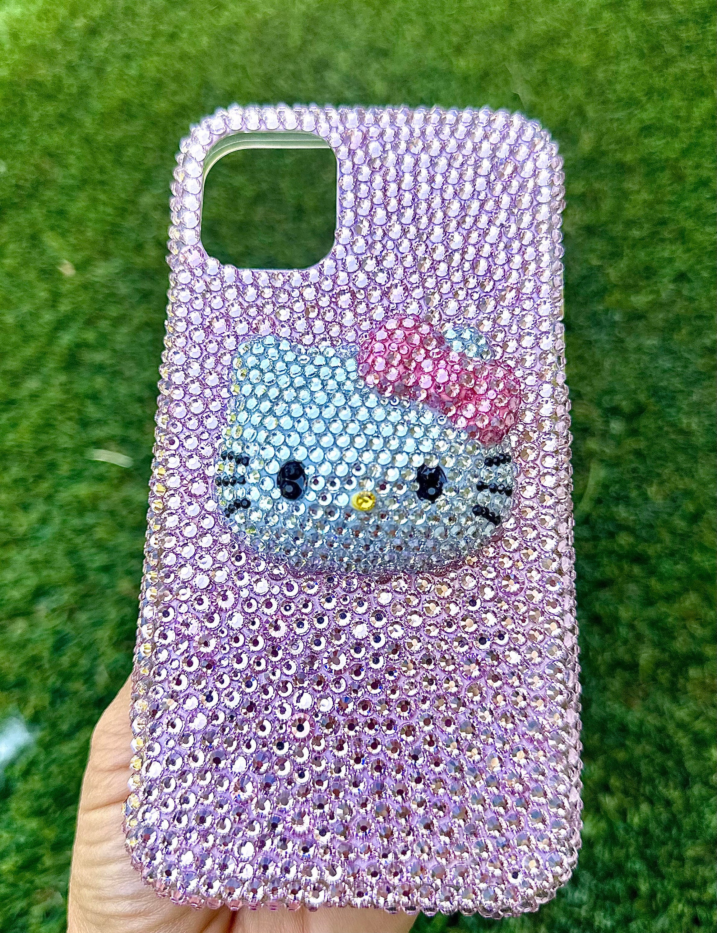 Handmade Blinged Out Glass Rhinestones Pink Bow Kitty Cell Phone Case ...