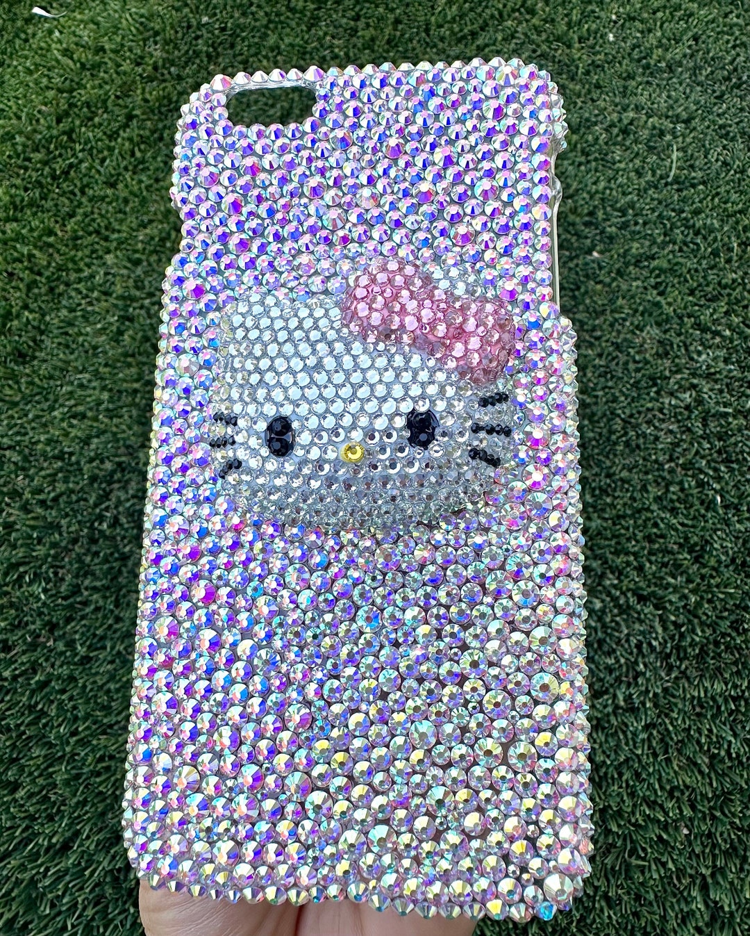 Handmade Blinged Out AB Glass Rhinestones Pink Bow Kitty Cell Phone ...