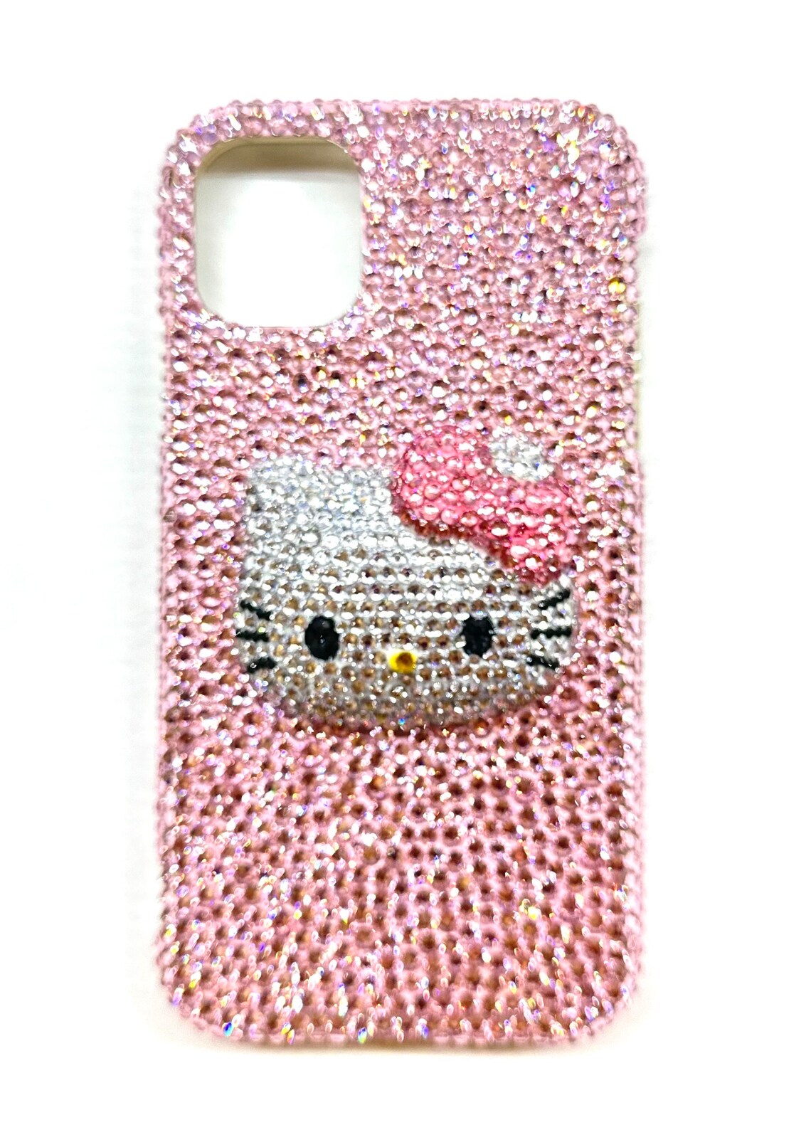 Handmade Blinged Out Glass Rhinestones Pink Bow Kitty Cell Phone Case ...